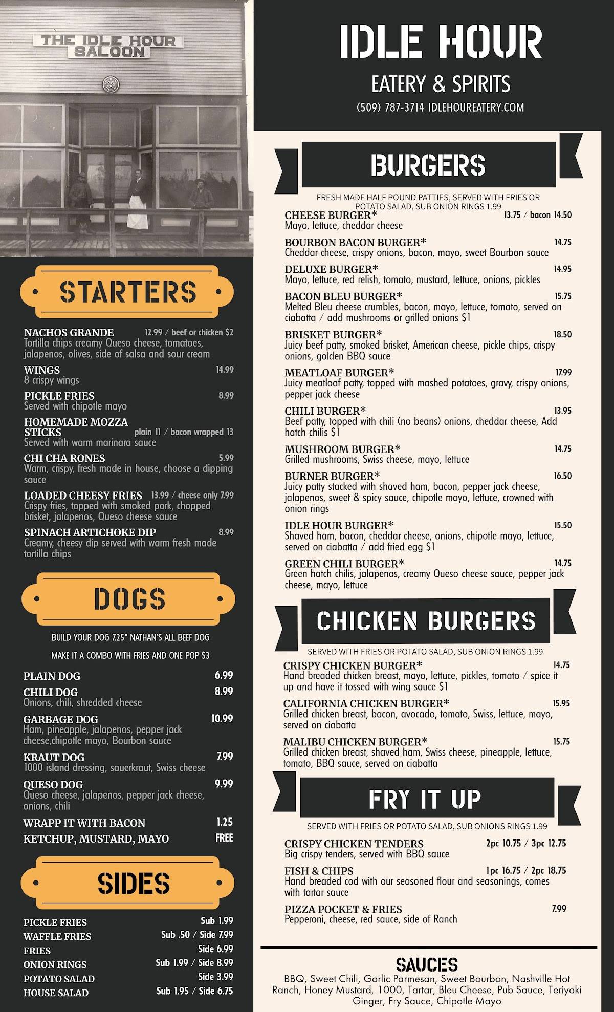 Menu at Idle Hour Eatery & Spirits restaurant, Quincy