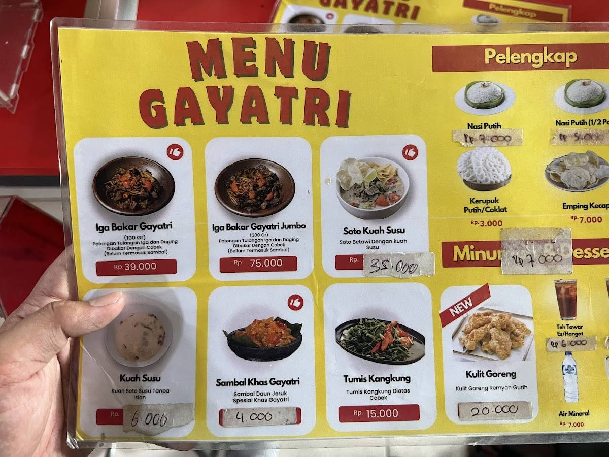 Menu at Iga Bakar Gayatri restaurant, South Jakarta