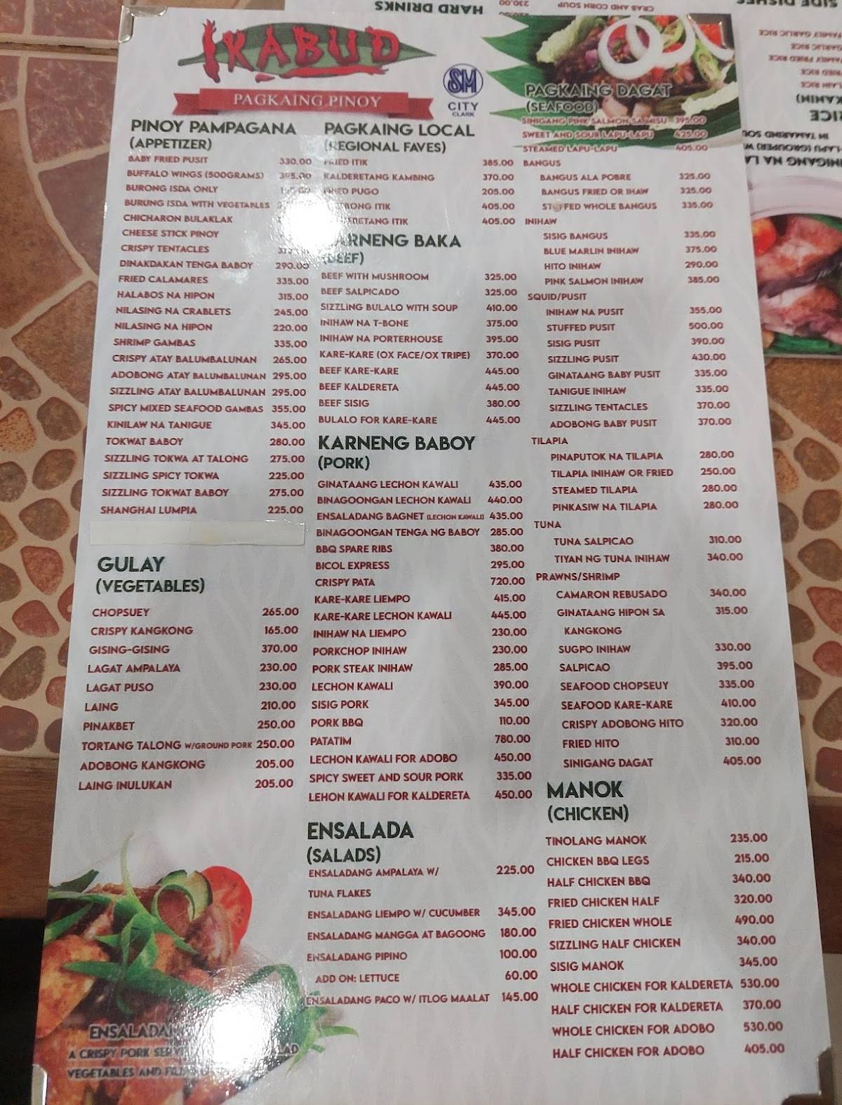 Menu at Ikabud restaurant, Angeles, SM City Clark