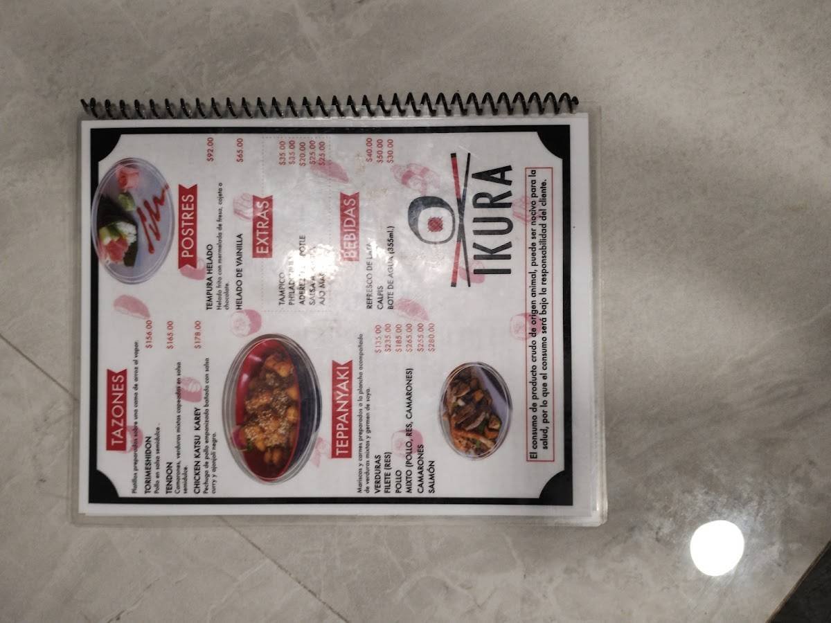 Carta del restaurante Ikura Nippon Shoku, Cancún
