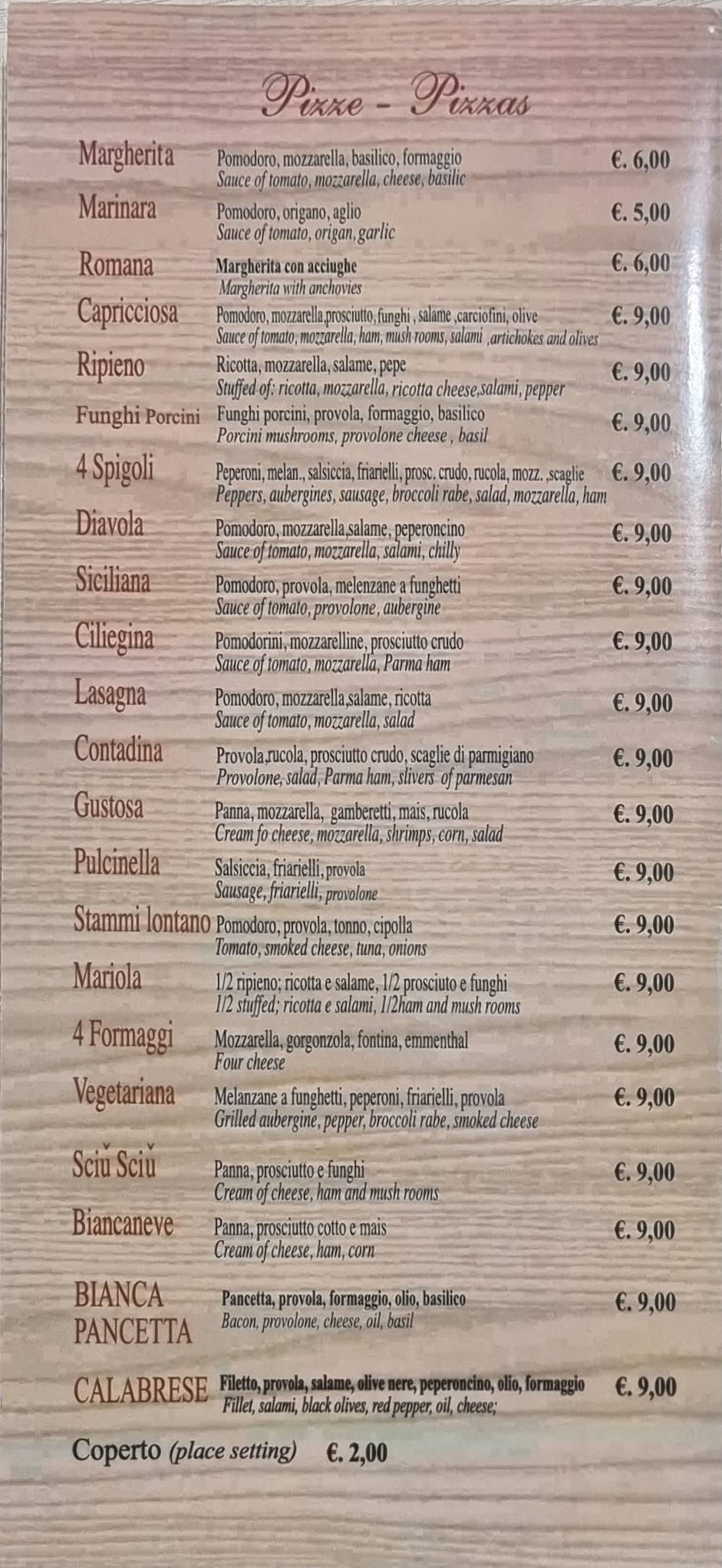 Menu da Il Capriccio pizzeria, Pozzuoli