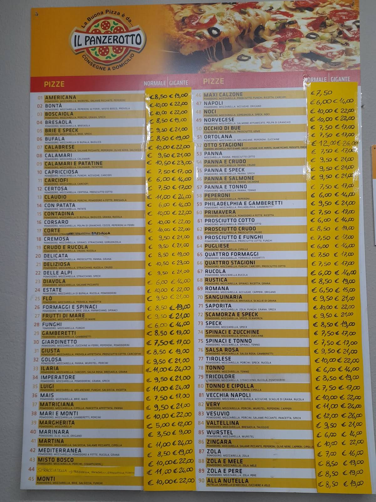 Menu da Il Panzerotto ristorante, Gargallo