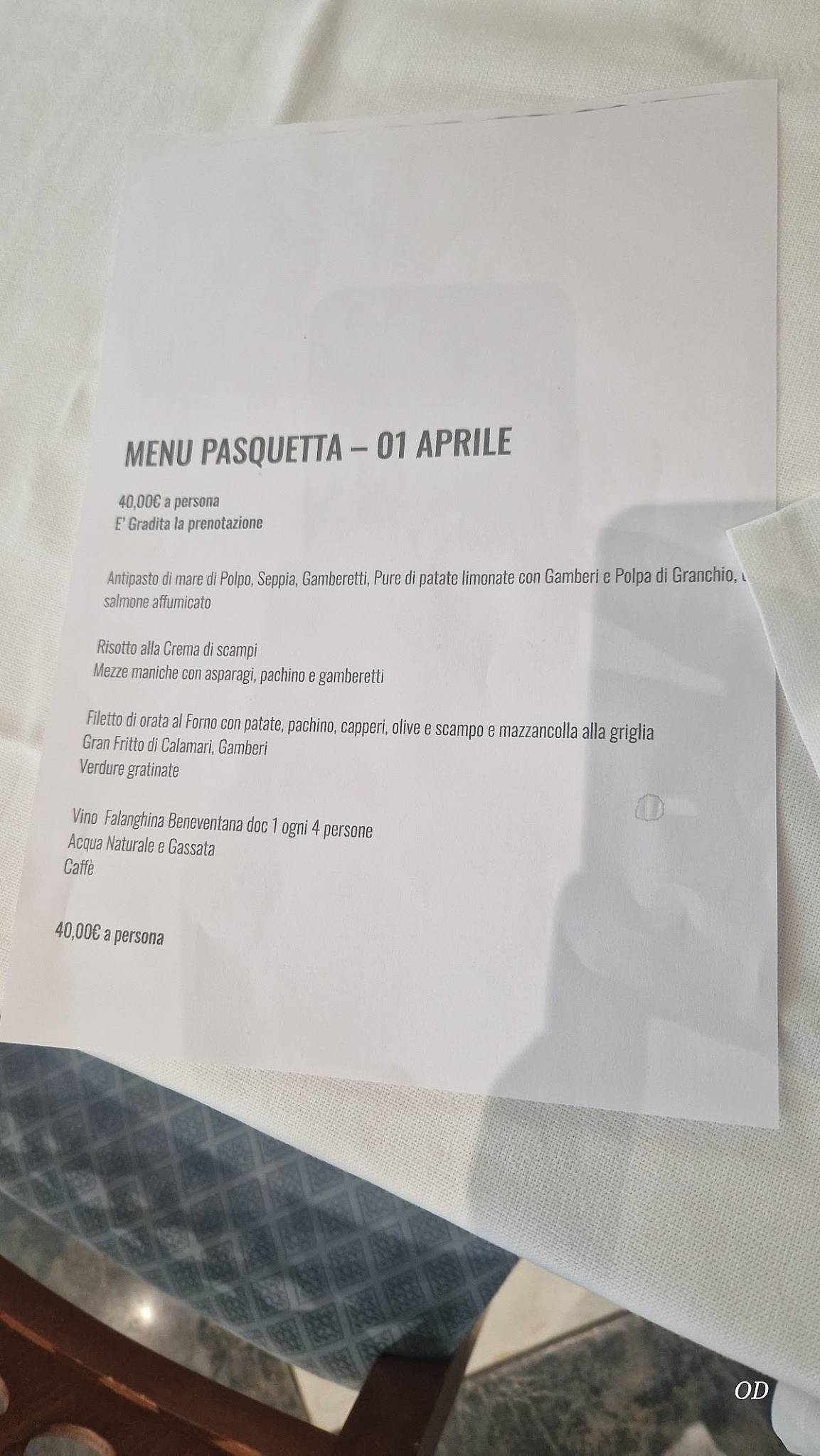 Menu da Il Pescatore ristorante, Roma, Via Nomentana