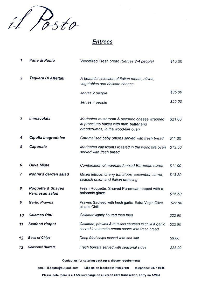 Menu at Il Posto - Best Italian Pizzeria and Restaurant, North Epping