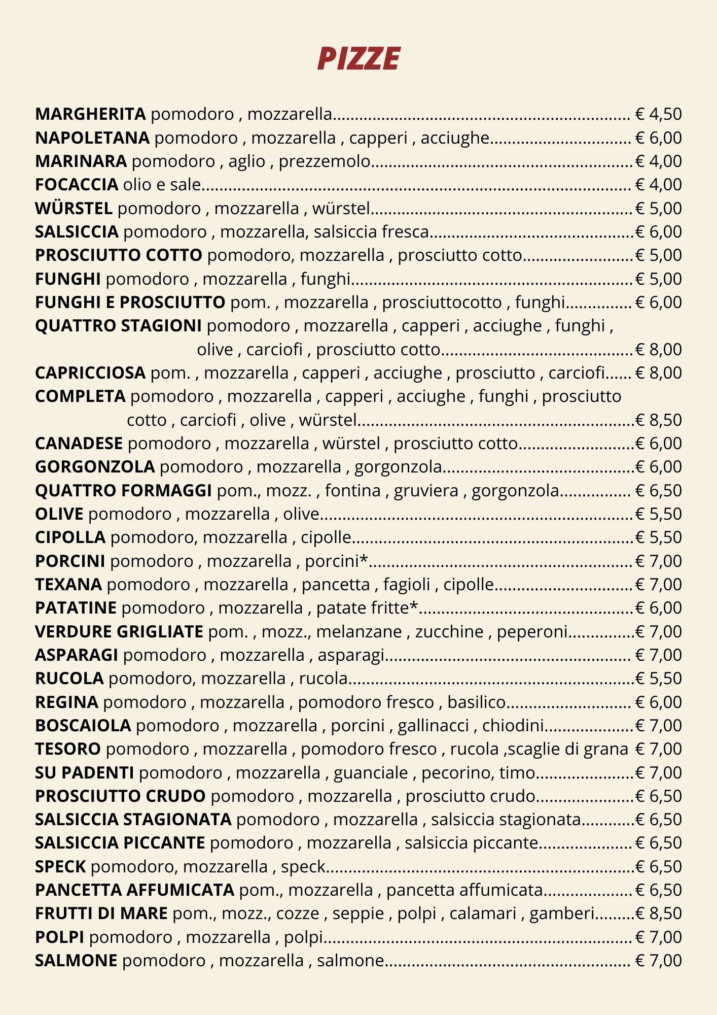Menu da Il Tesoro di Crabas Pier Paolo pizzeria, Lanusei
