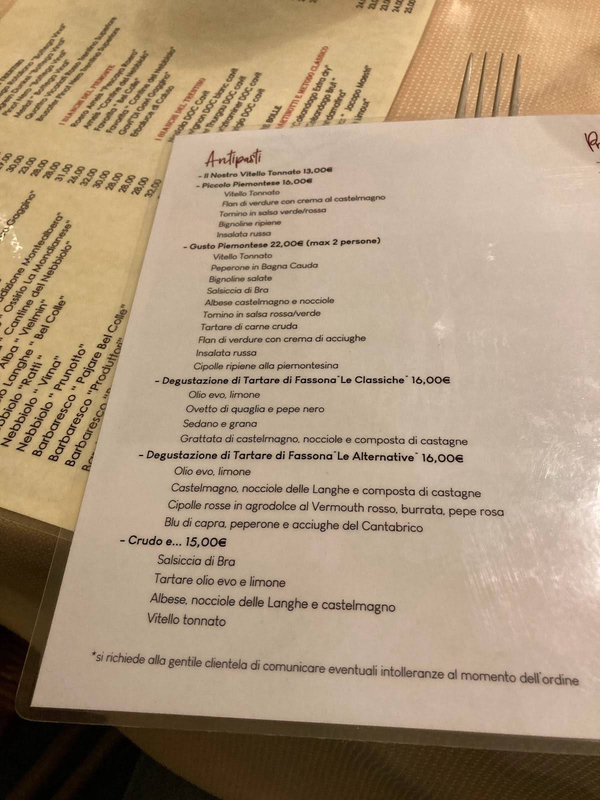Menu da Il Melograno ristorante, Torino, Via Gaudenzio Ferrari