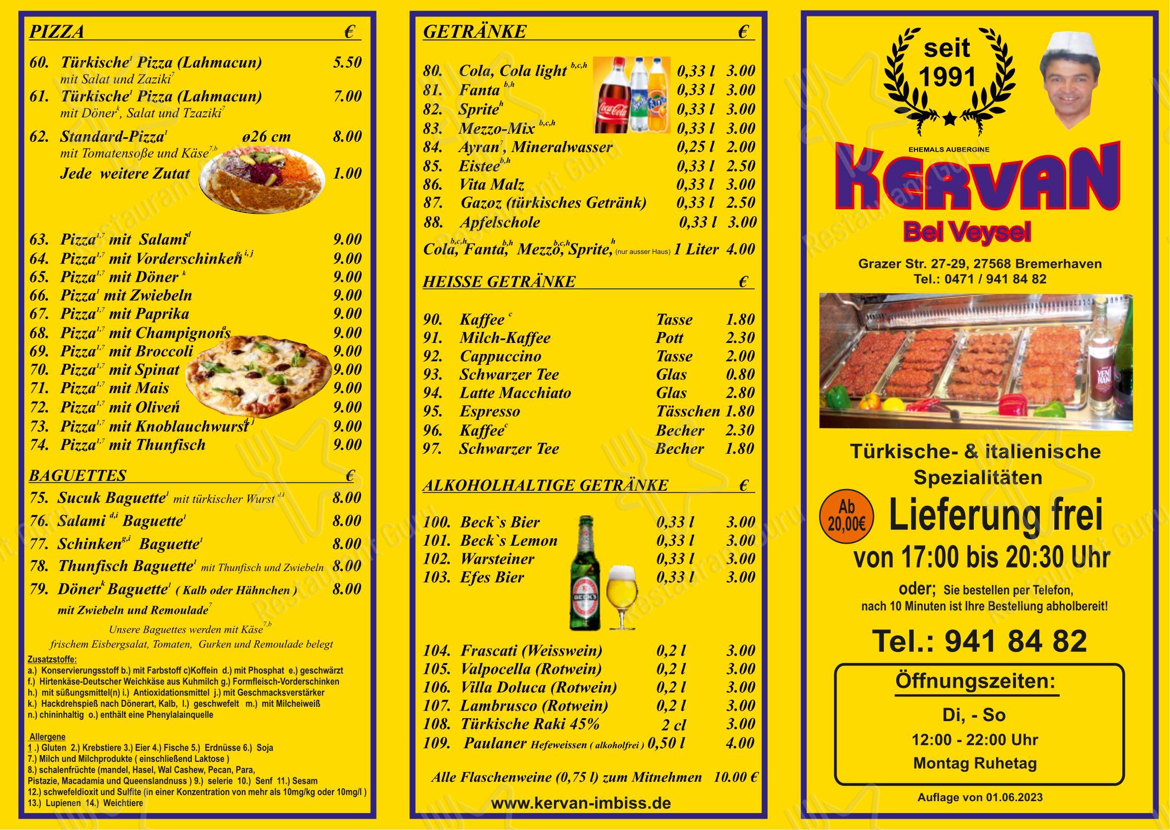 Speisekarte von Imbiss Kervan pub & Bar, Bremerhaven