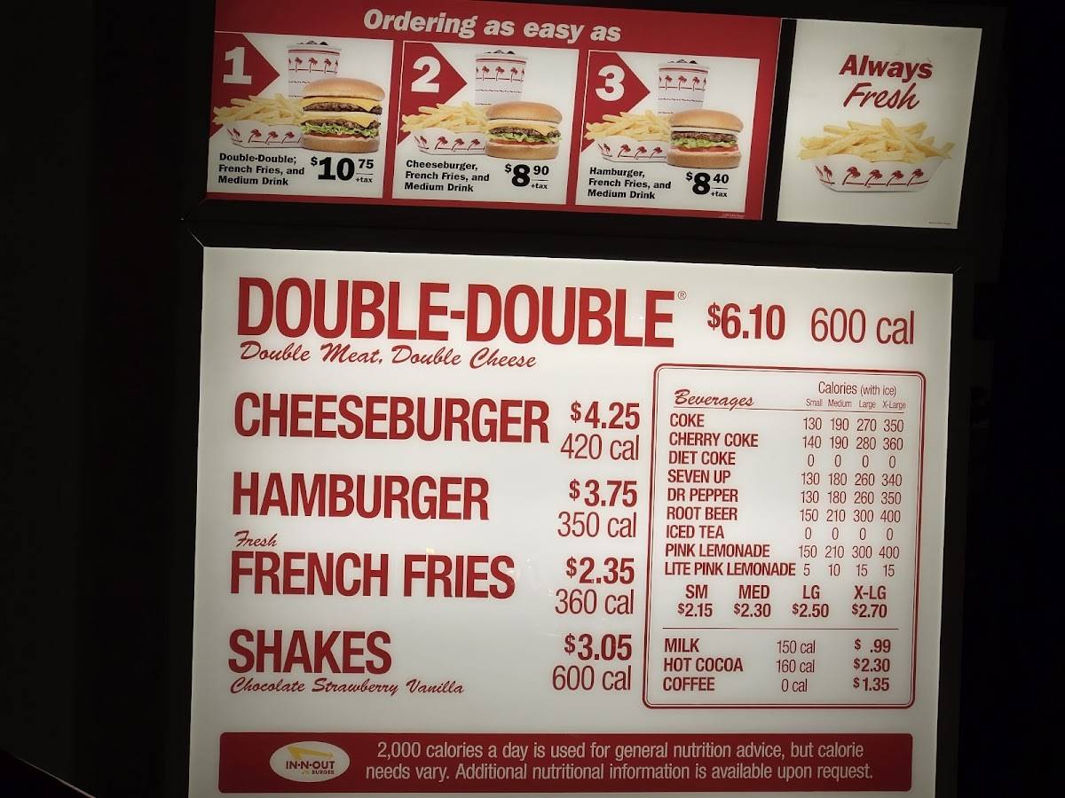 Menu at In-N-Out Burger fast food, Chula Vista, Eastlake Pkwy