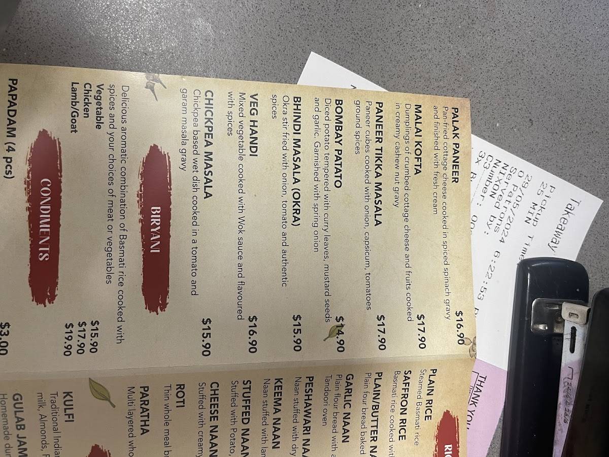 Menu at Indian Curry Tadka restaurant, Como