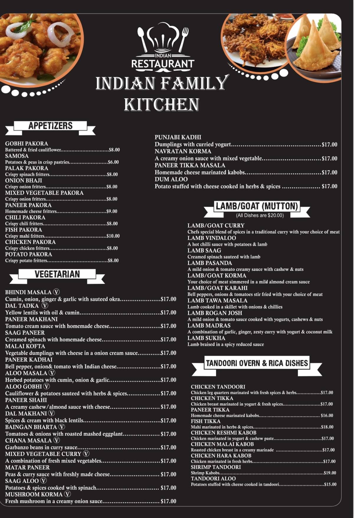 Menu at Indian family kitchen restaurant, Albany