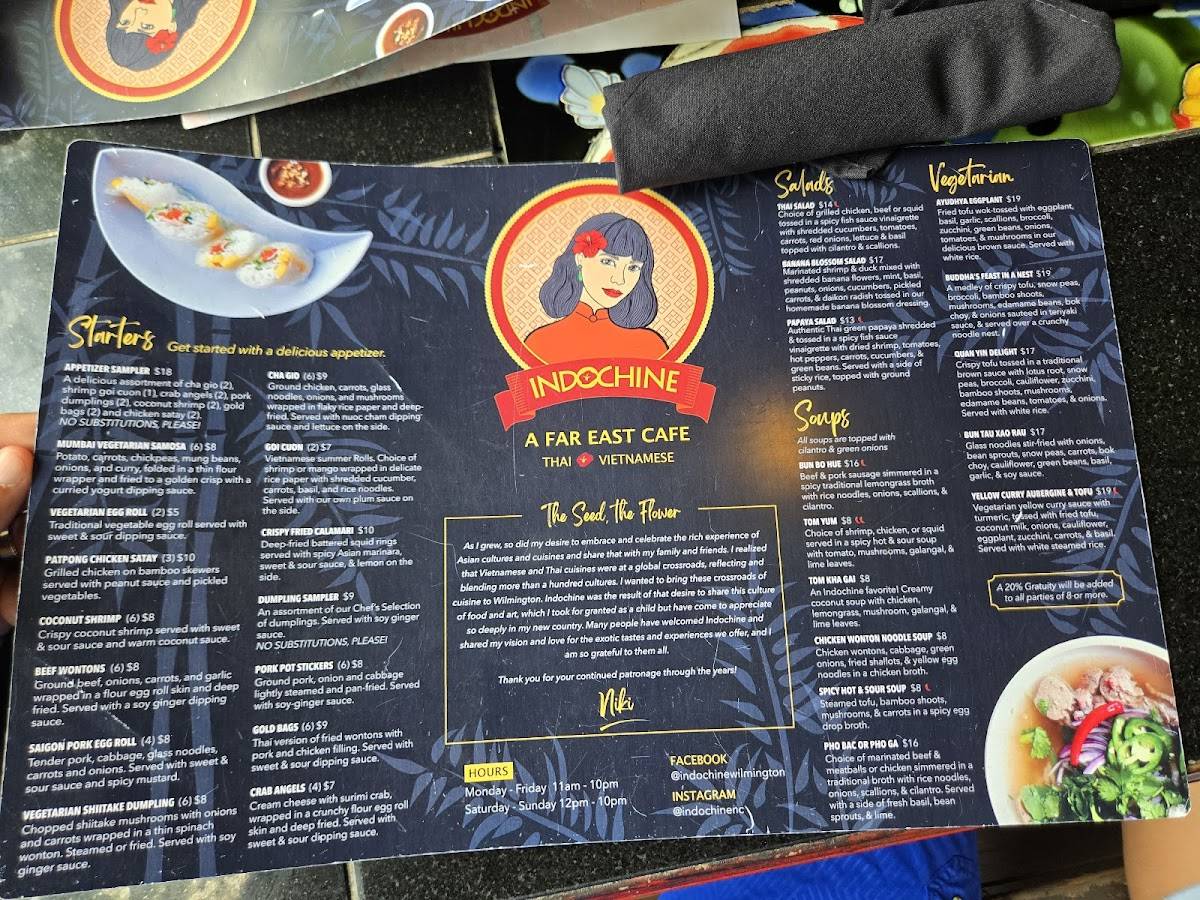 Menu at Indochine Restaurant, Wilmington, 7 Wayne Dr