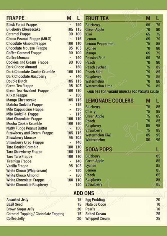 Menu at Infinitea, Tagaytay, Second Floor