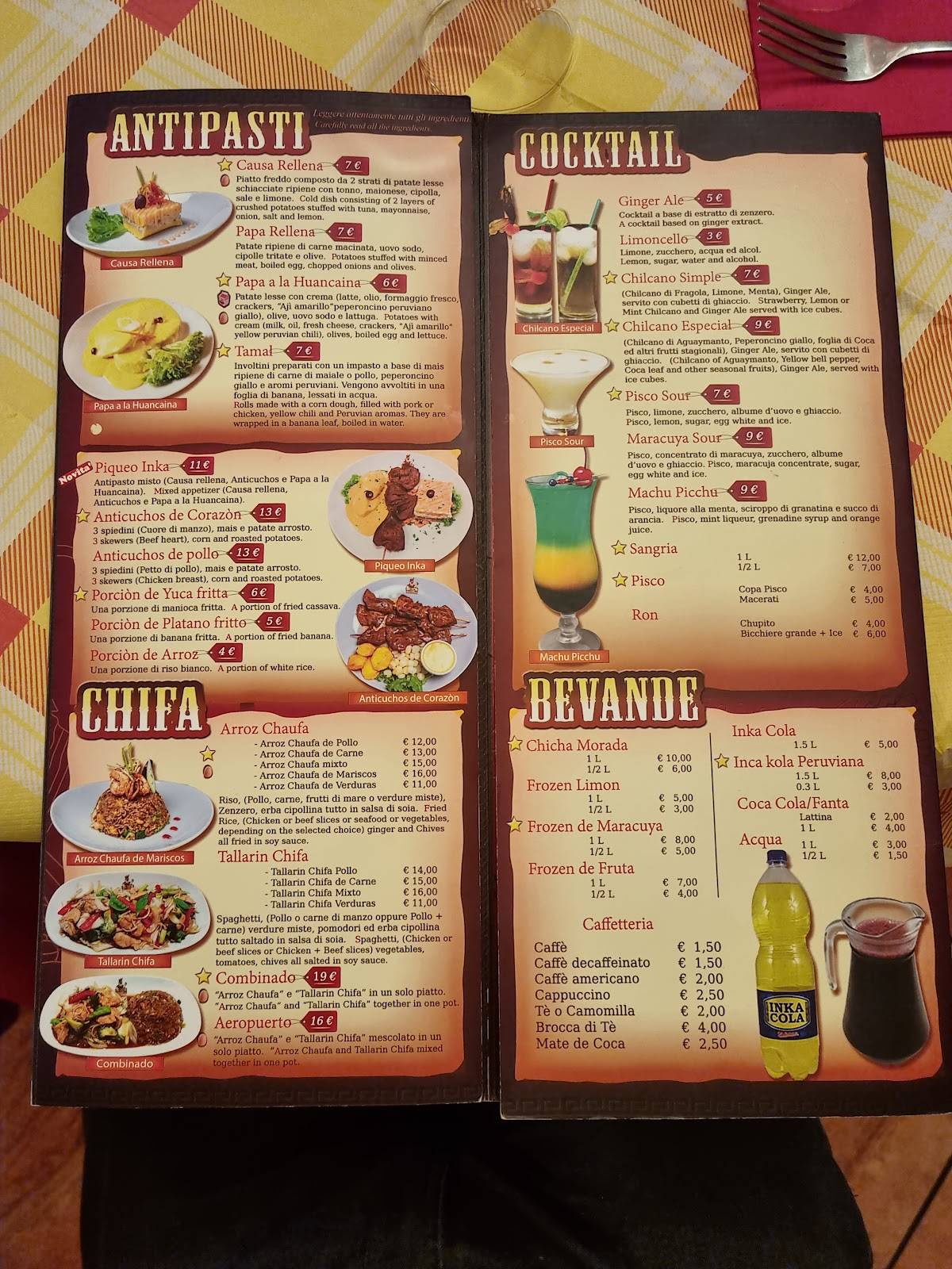 Menu da Inka Chicken ristorante, Roma, Via Palestro