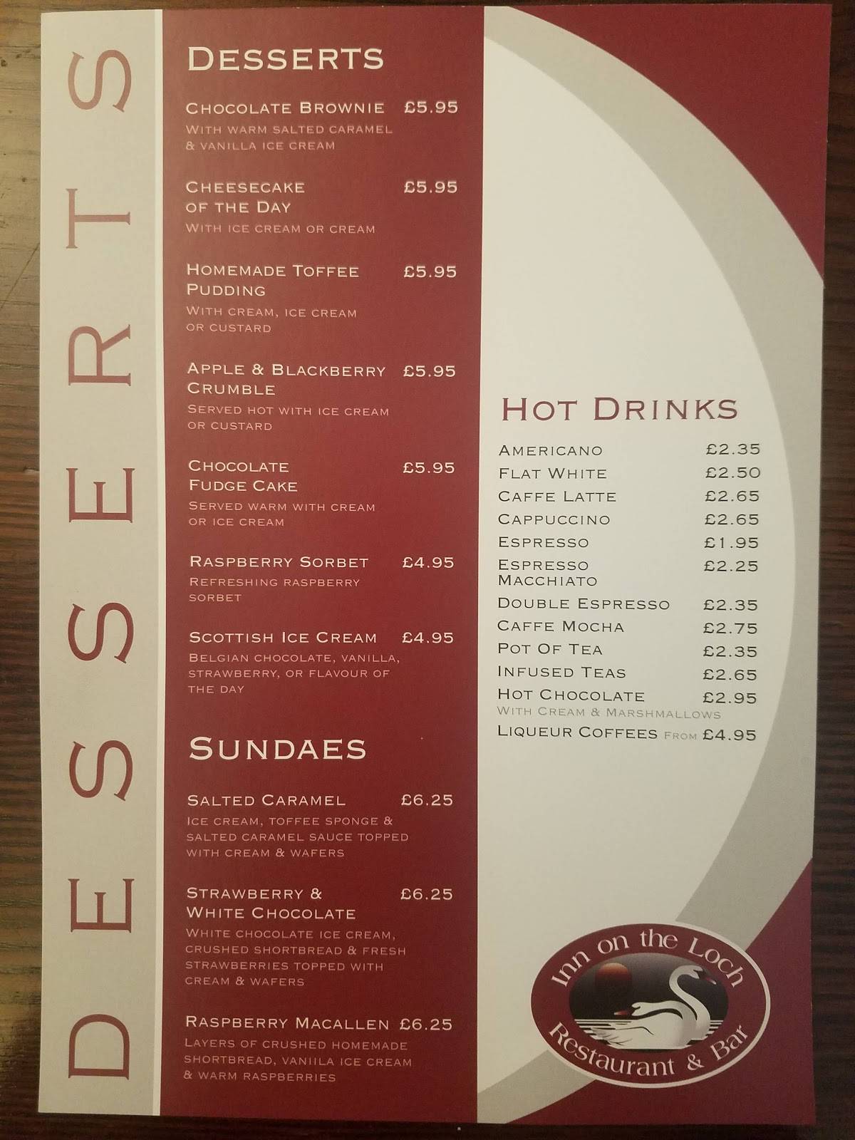 Menu at Inn On The Loch restaurant, Lanark