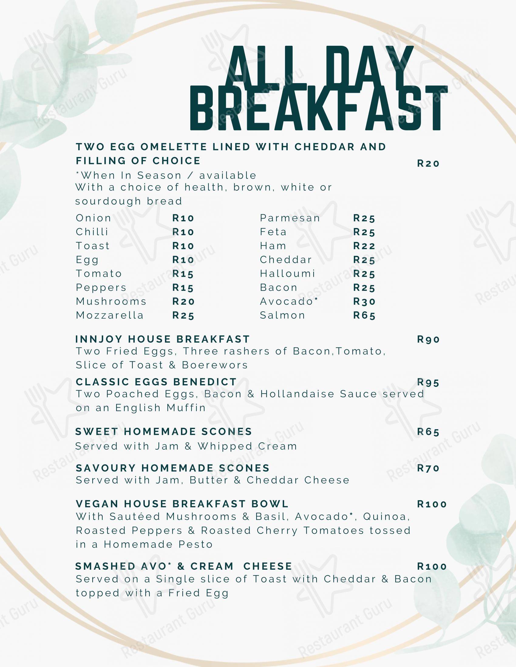 Menu at InnJoy Boutique Hotel Centurion Accommodation cafe, Centurion