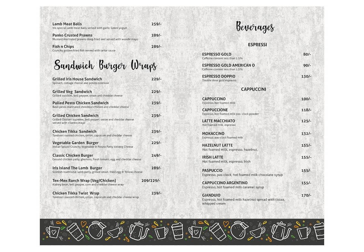 Menu at Iris Cafe HSR, Bengaluru, 17/J