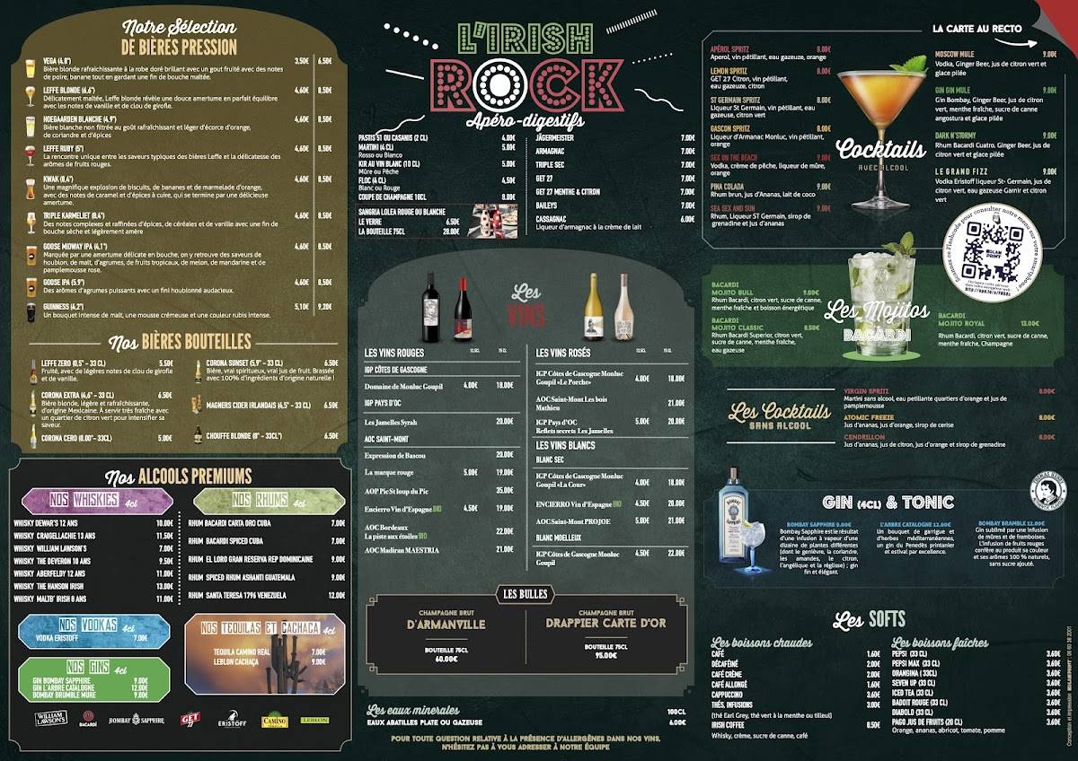 Menu at Irish Rock Café, Auch