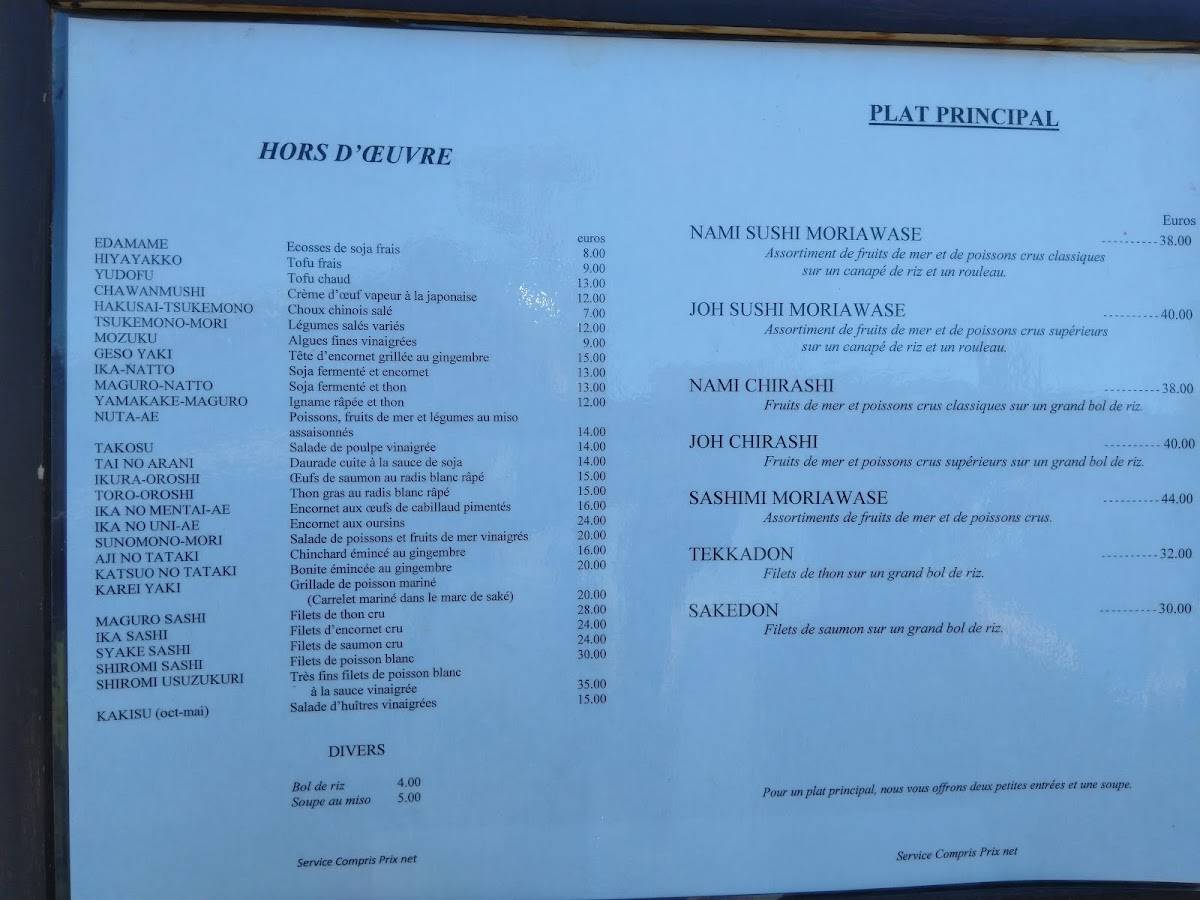 Menu au Isami. restaurant, Paris