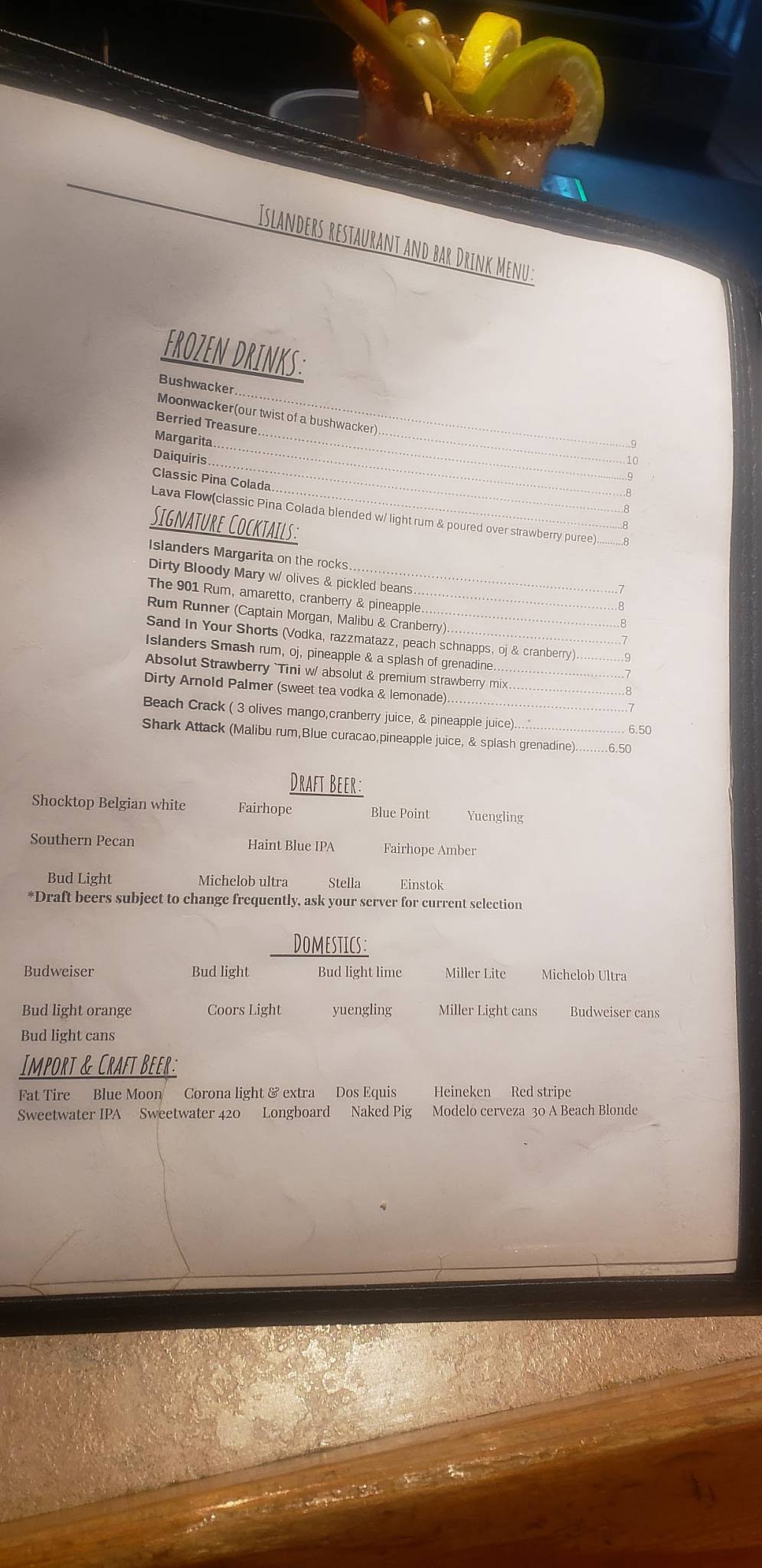 Menu at Islanders Restaurant & Bar, Dauphin Island
