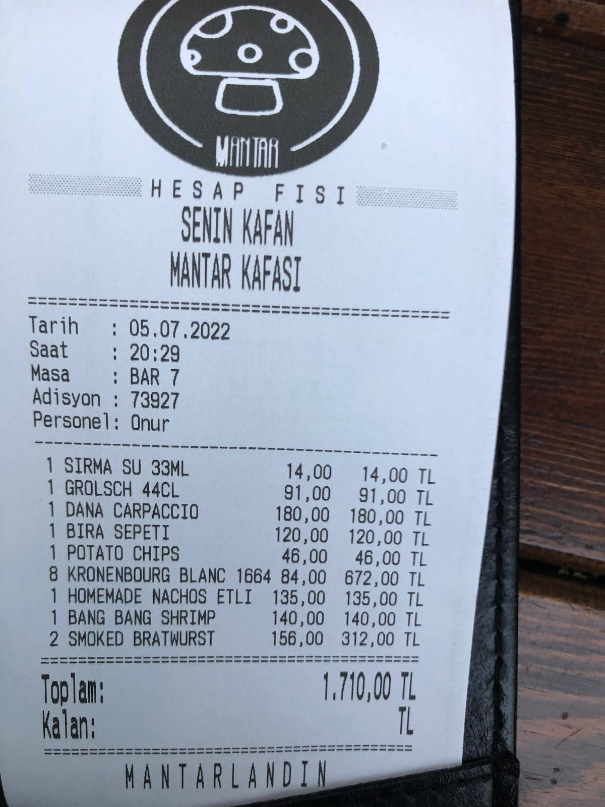 Menu at Mantar Ataköy pub & bar, Istanbul, Ataköy 2-5-6. Mahallesi
