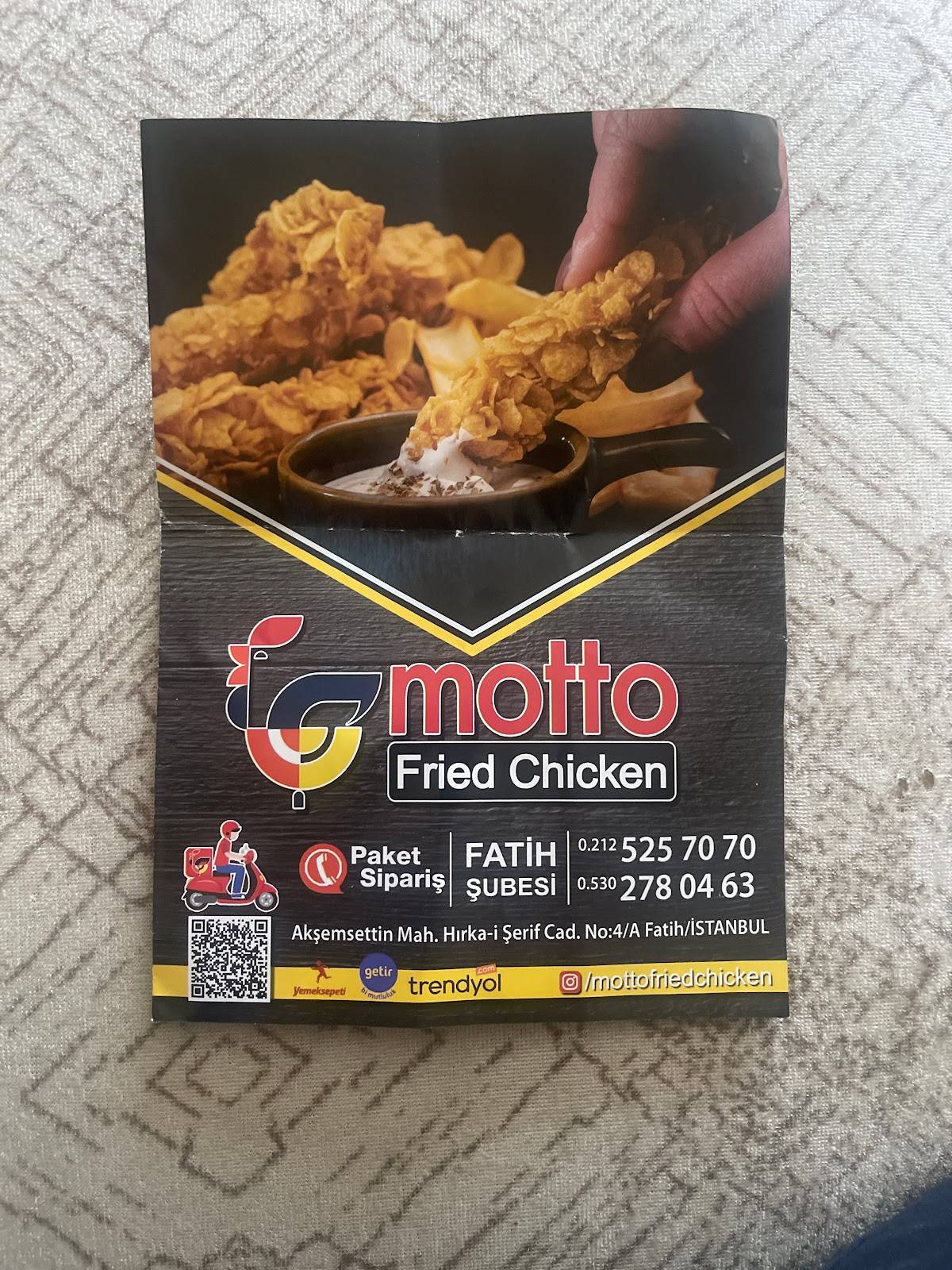 Menu at Motto Fried Chicken, Istanbul