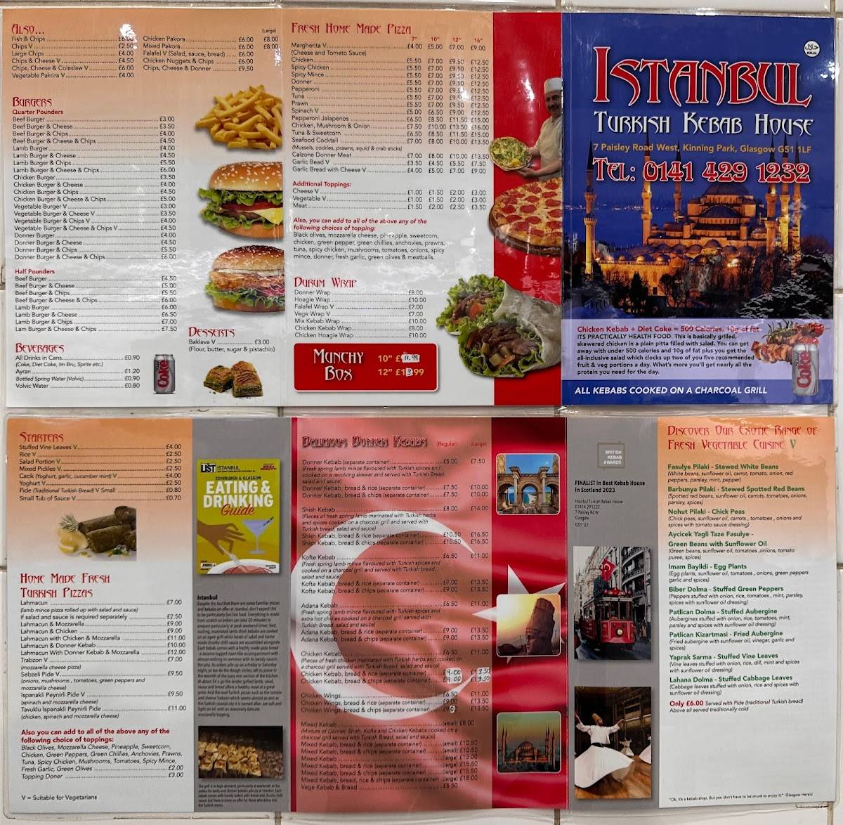 Menu at Istanbul Turkish Kebab House restaurant, Glasgow