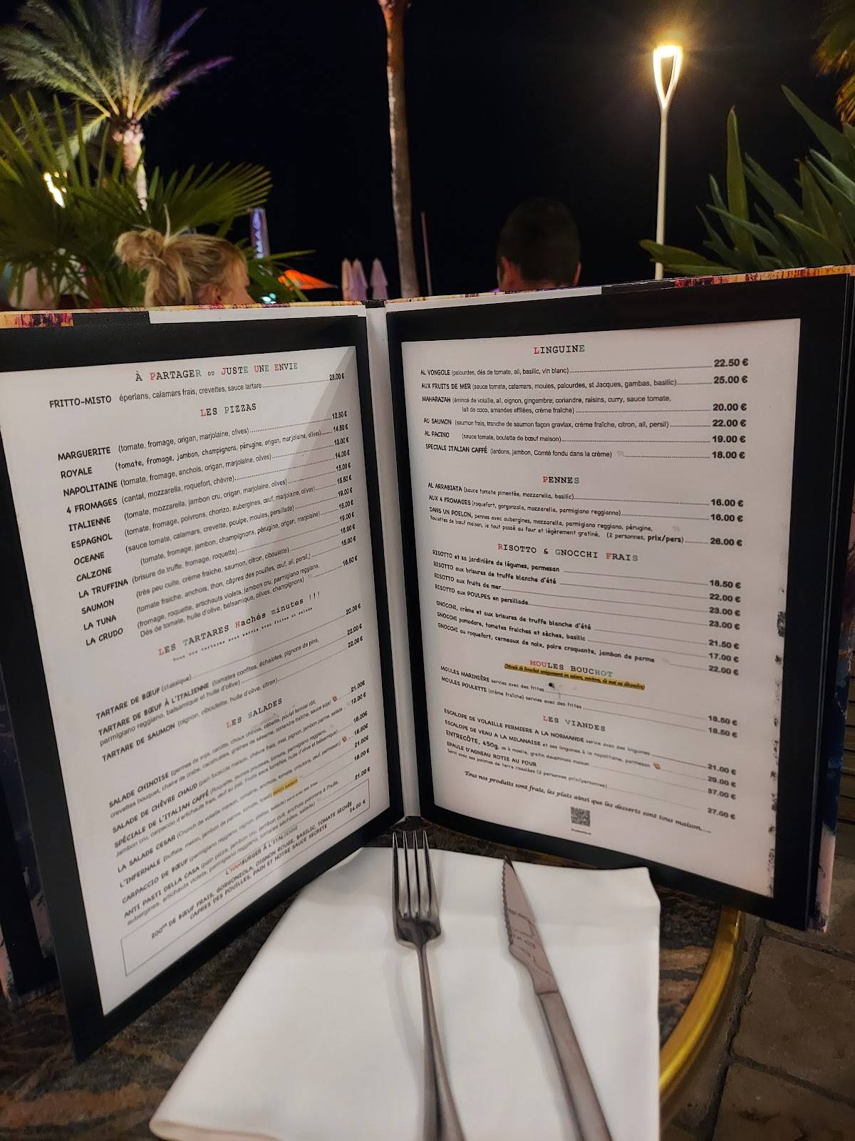Menu au Italian Caffé café, Cannes