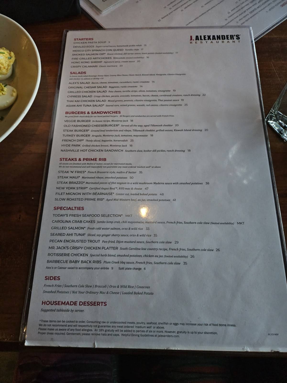 Menu at J. Alexander's Restaurant, West Bloomfield Township