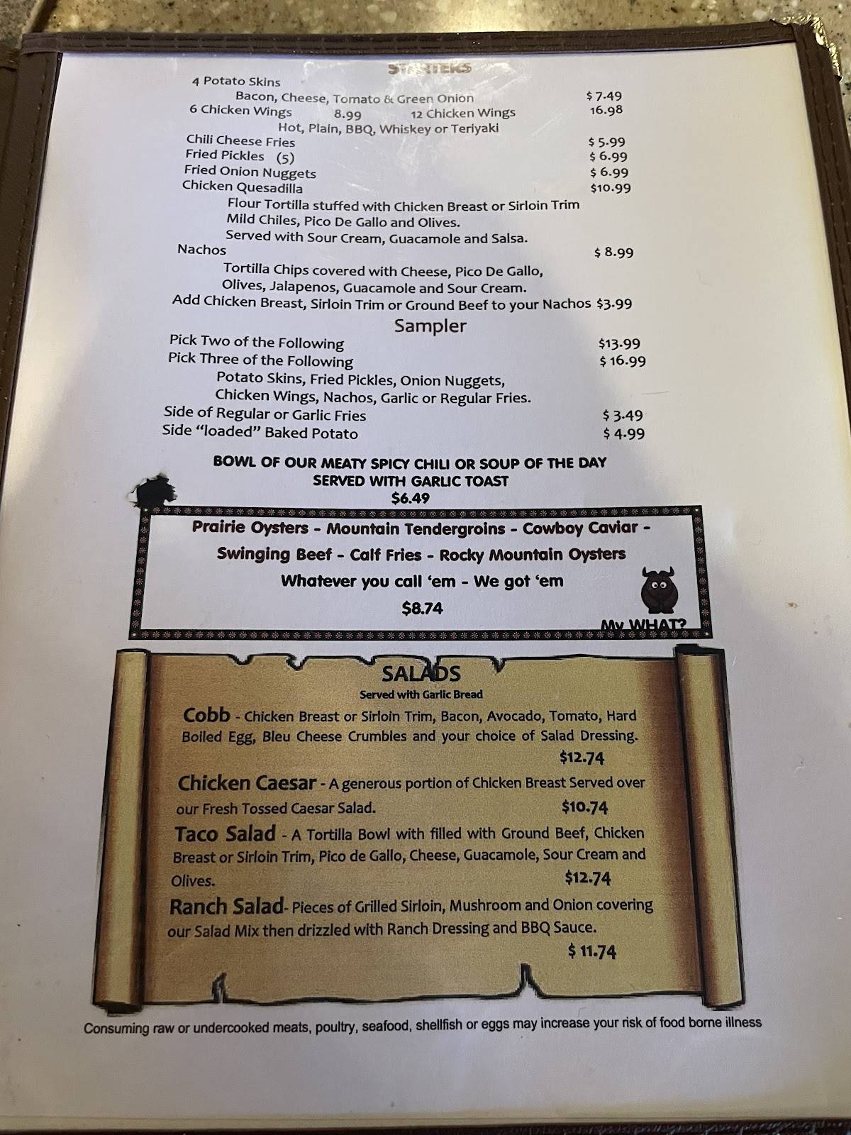 Menu at J D Slinger's Steakhouse, Fallon