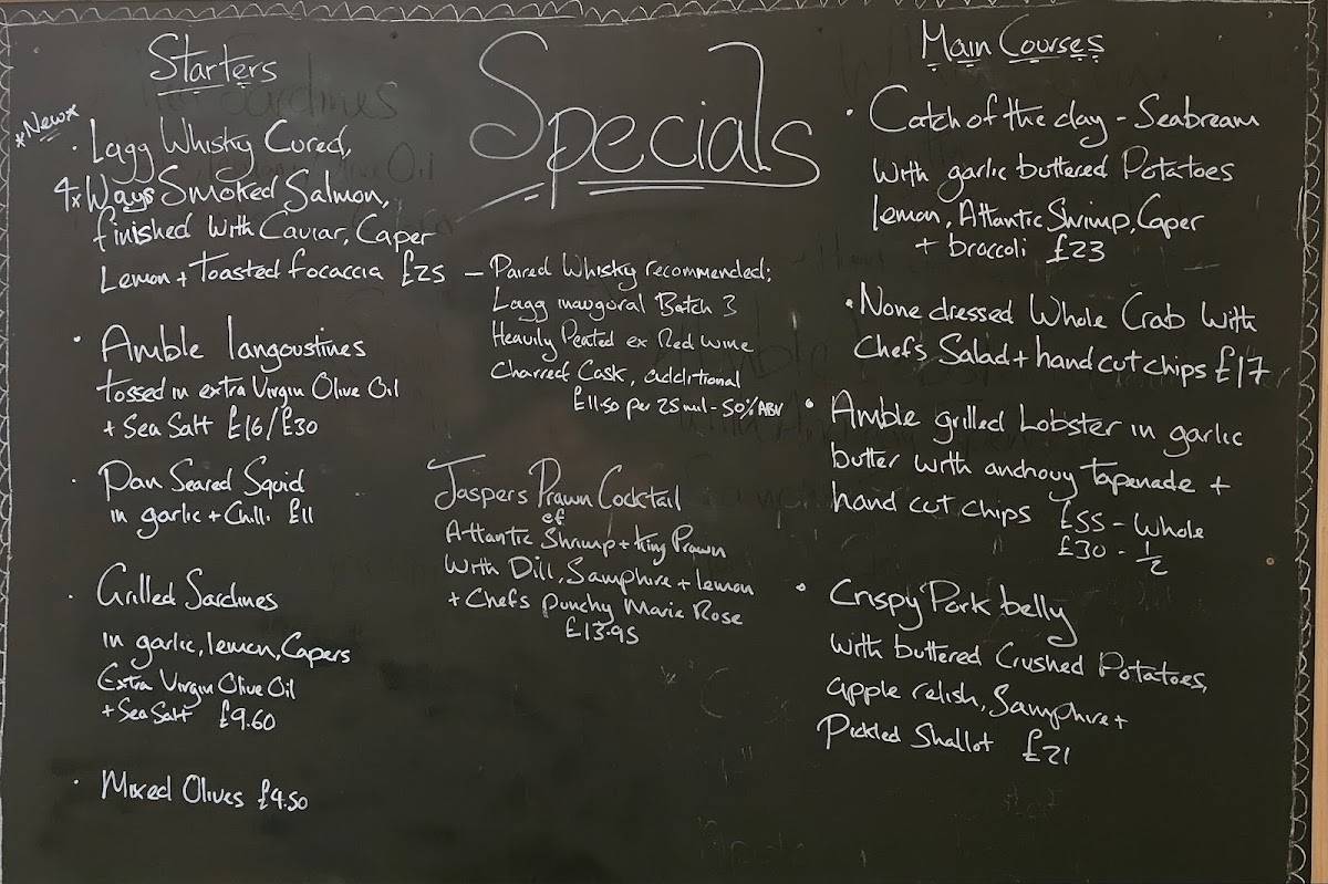 Menu at JASPERS BISTRO restaurant, Amble