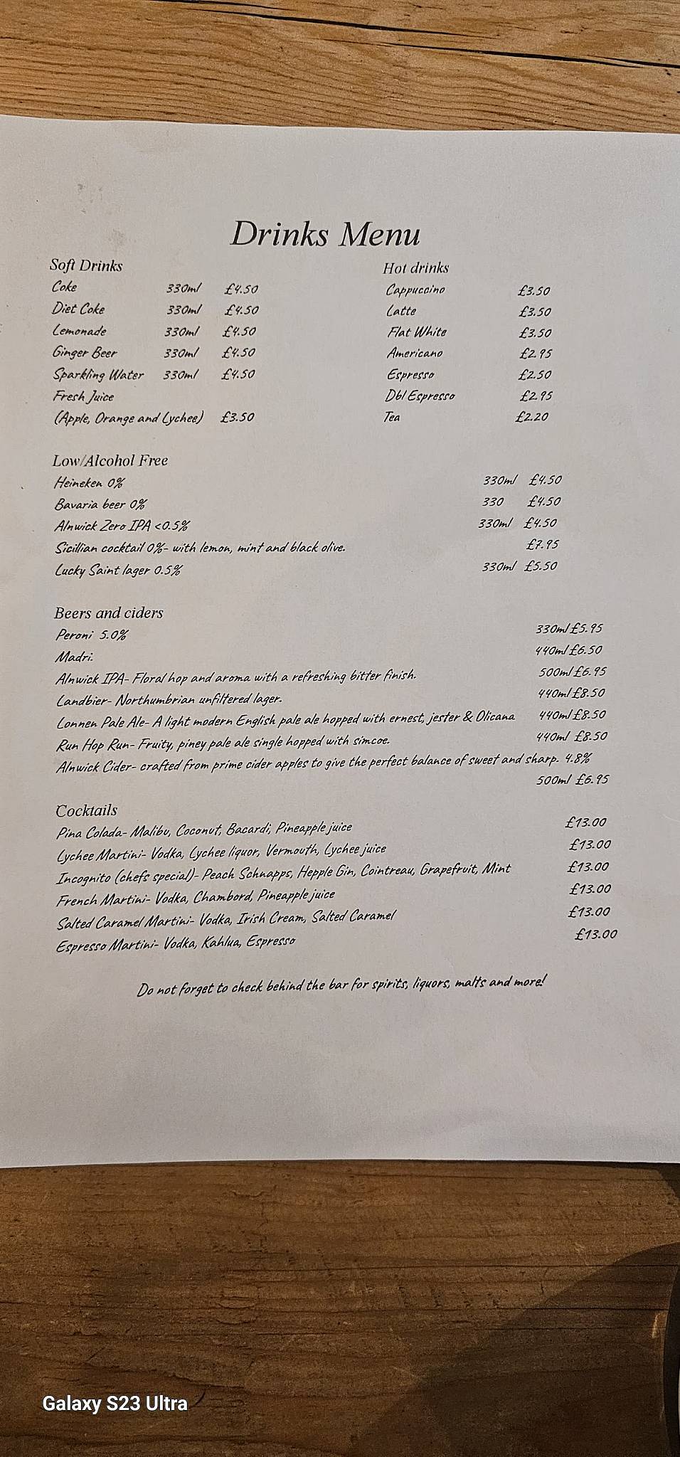 Menu at JASPERS BISTRO restaurant, Amble