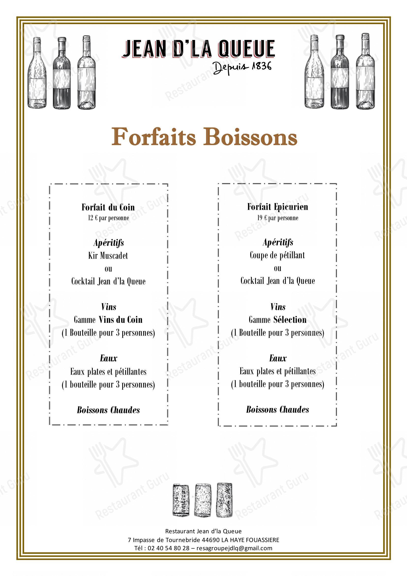 Menu au JEAN DE LA QUEUE restaurant, La Haie-Fouassière