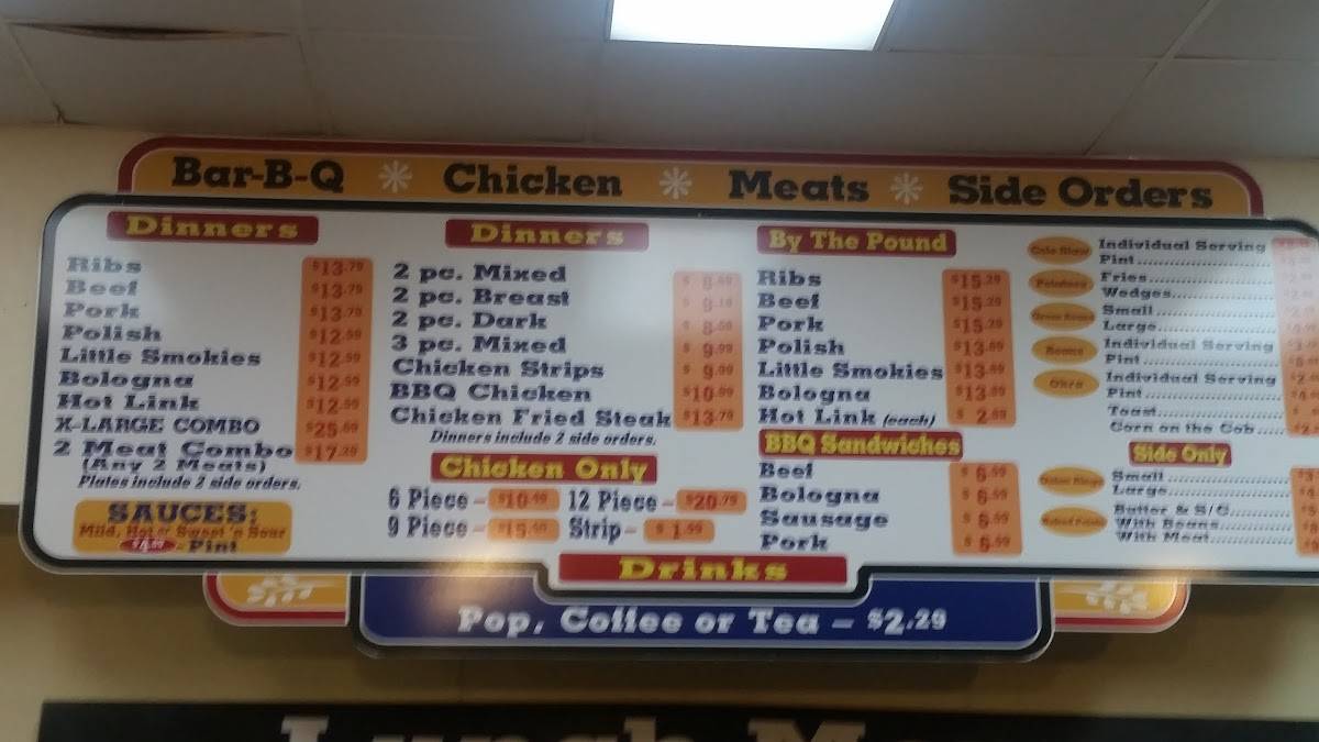 Menu at JL's Barbeque, Pryor, S Mill St