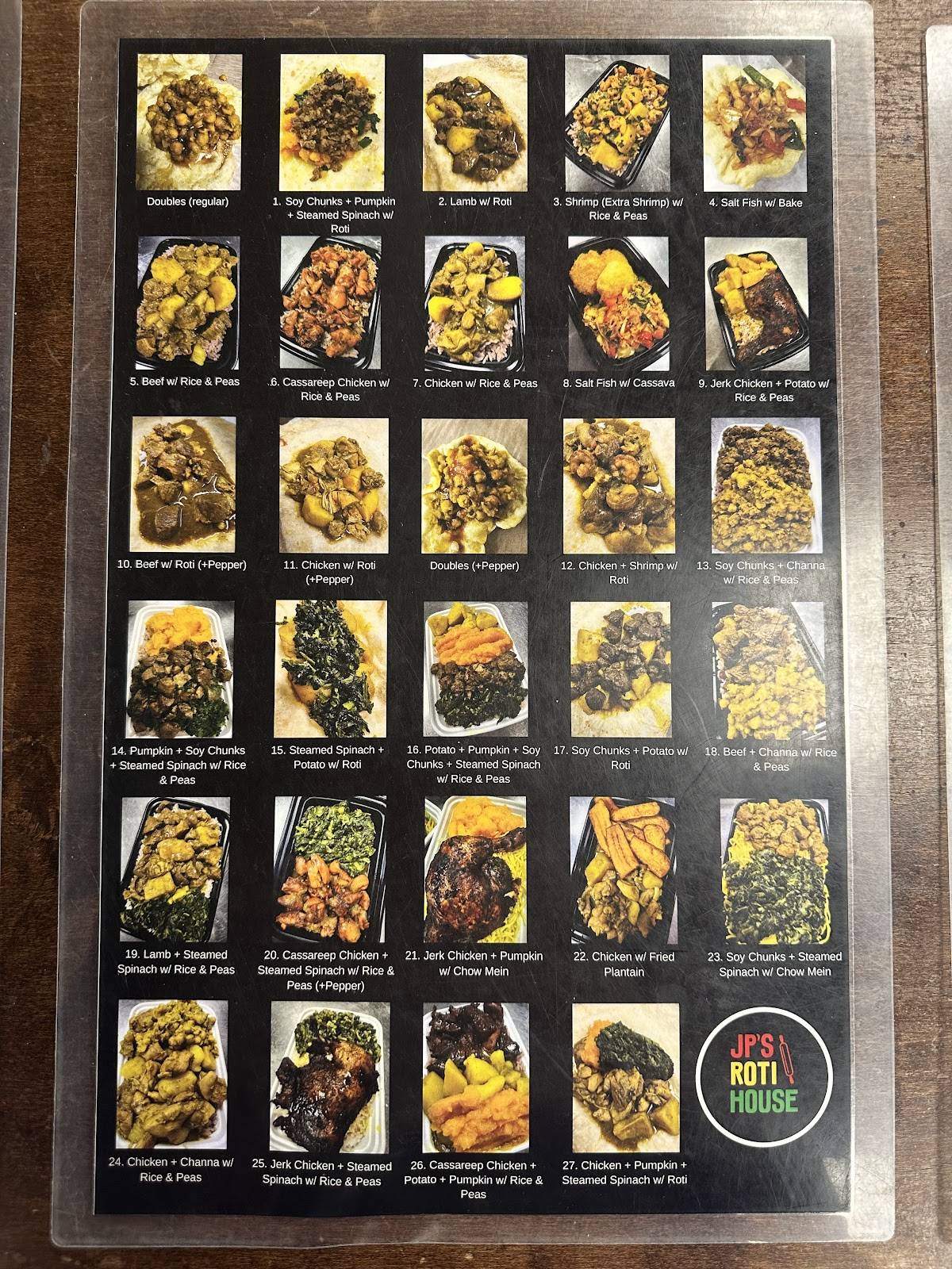 Menu at JP's Roti House restaurant, Welland