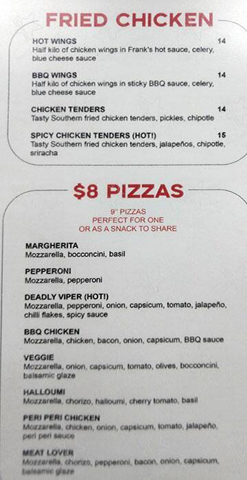 Menu at Jack Slims restaurant, Melbourne