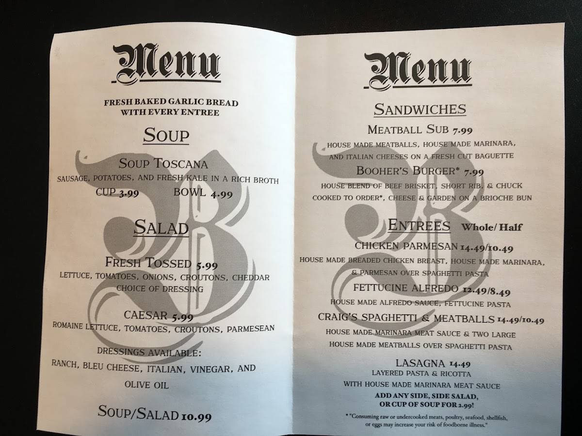 Menu at Booher’s Fresh Market & Diner restaurant, Jackson