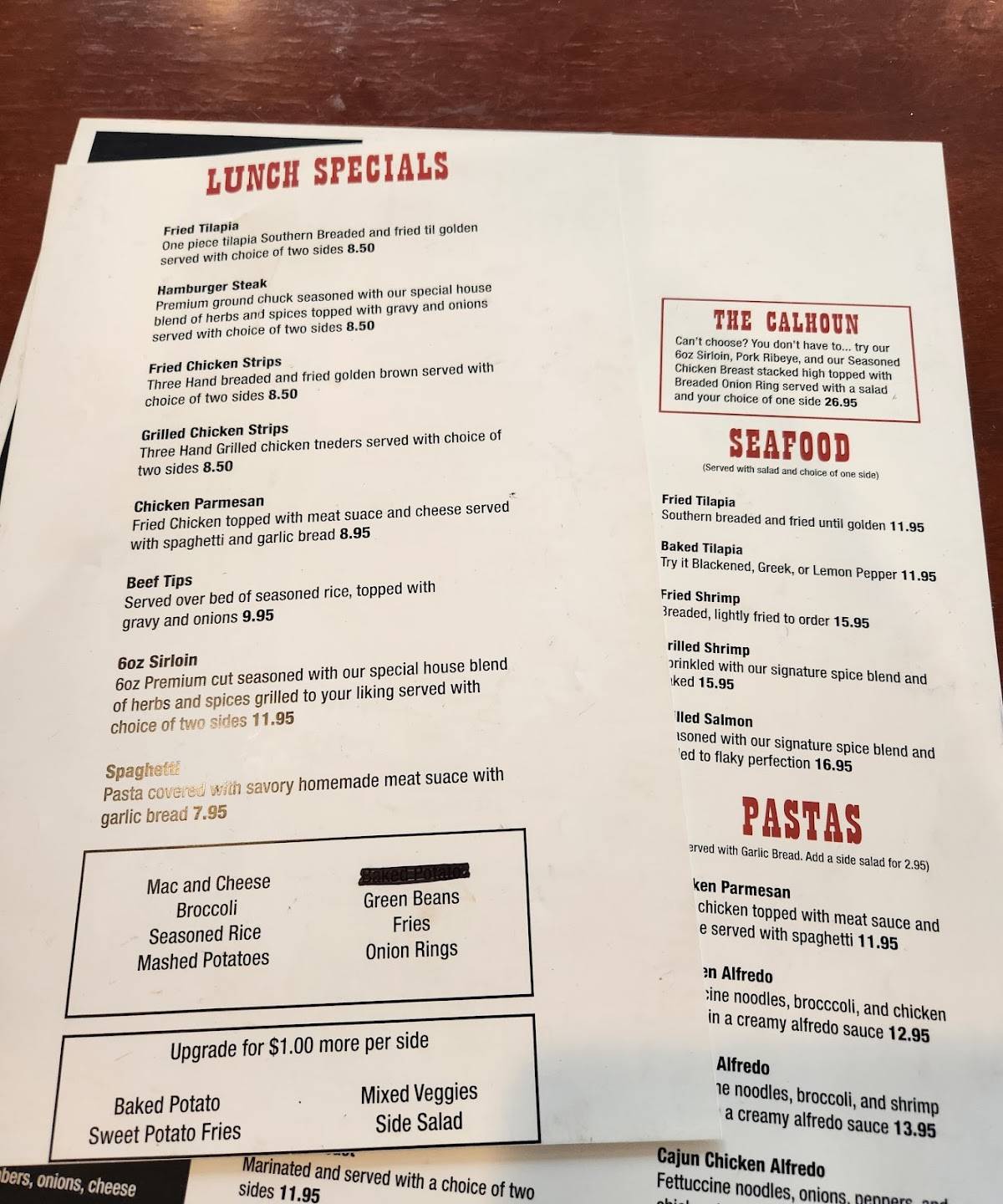 Menu at Calhoun Steakhouse, Jacksonville