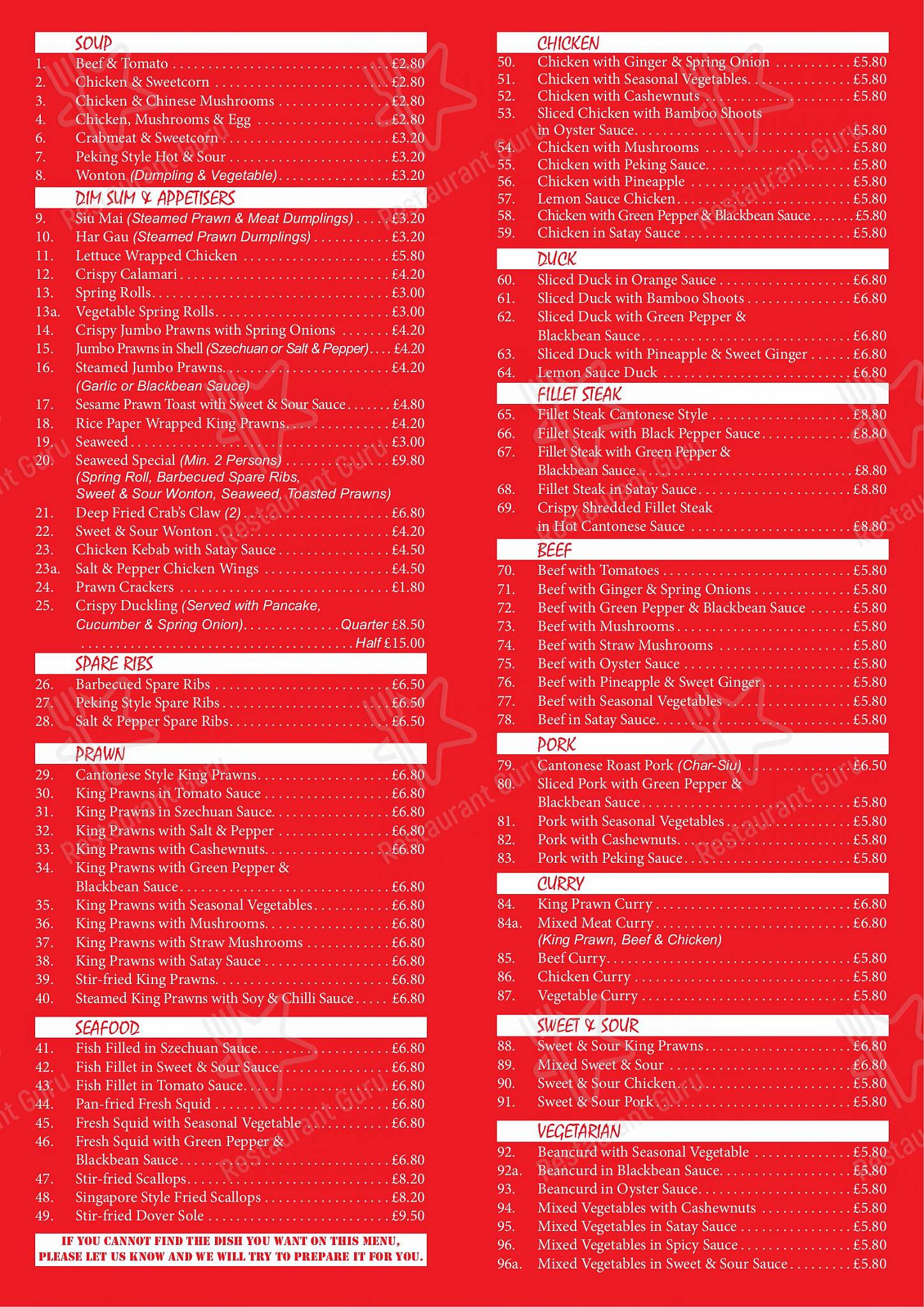 Menu at The Jade Buddha restaurant, Northwich