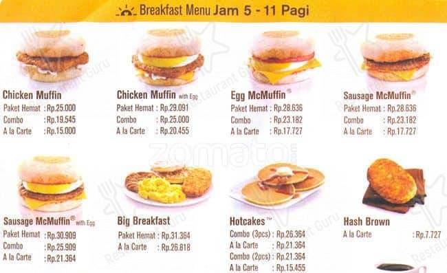 Menu at McDonald's Roxy Mas restaurant, Central Jakarta, Jl. Kh Hasyim ...