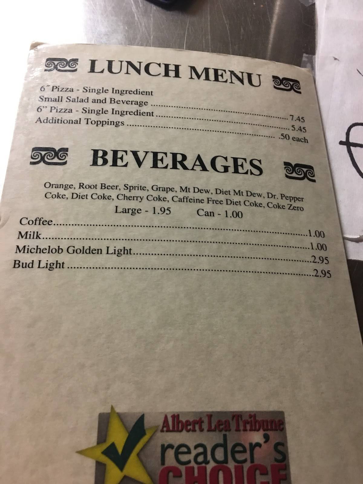 Menu at Jake's Pizza pizzeria, Albert Lea