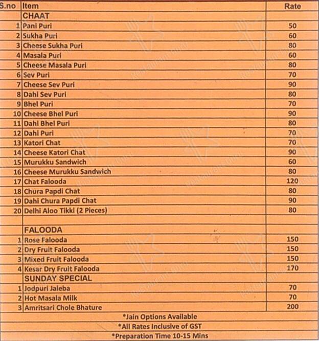 Menu at Jalsa, Chennai