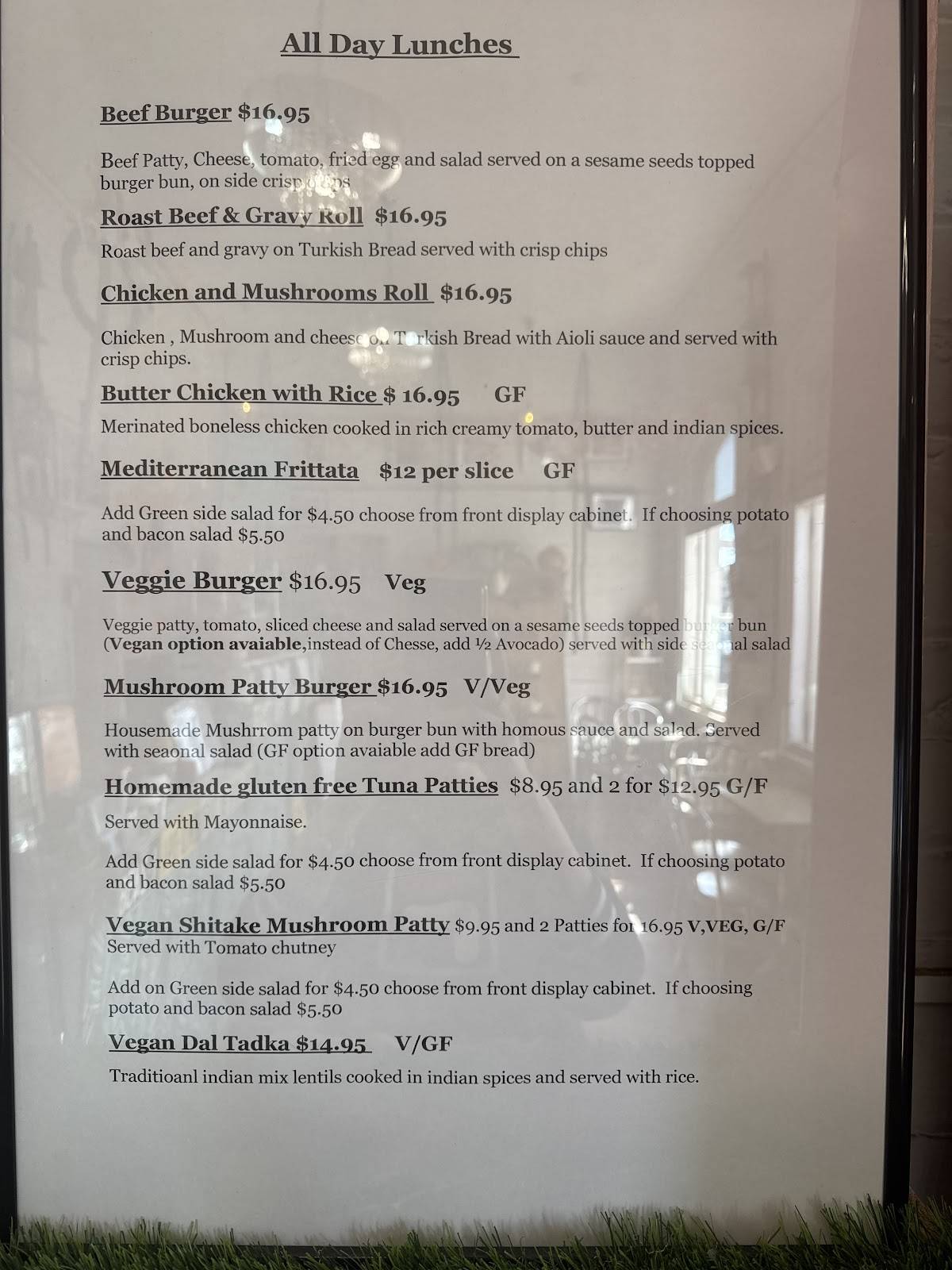 Menu at Jarra Infusion restaurant, Pinjarra