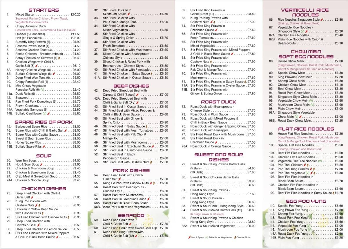 Menu at Jasmine House restaurant, Bognor Regis, Jasmine House Chinese ...