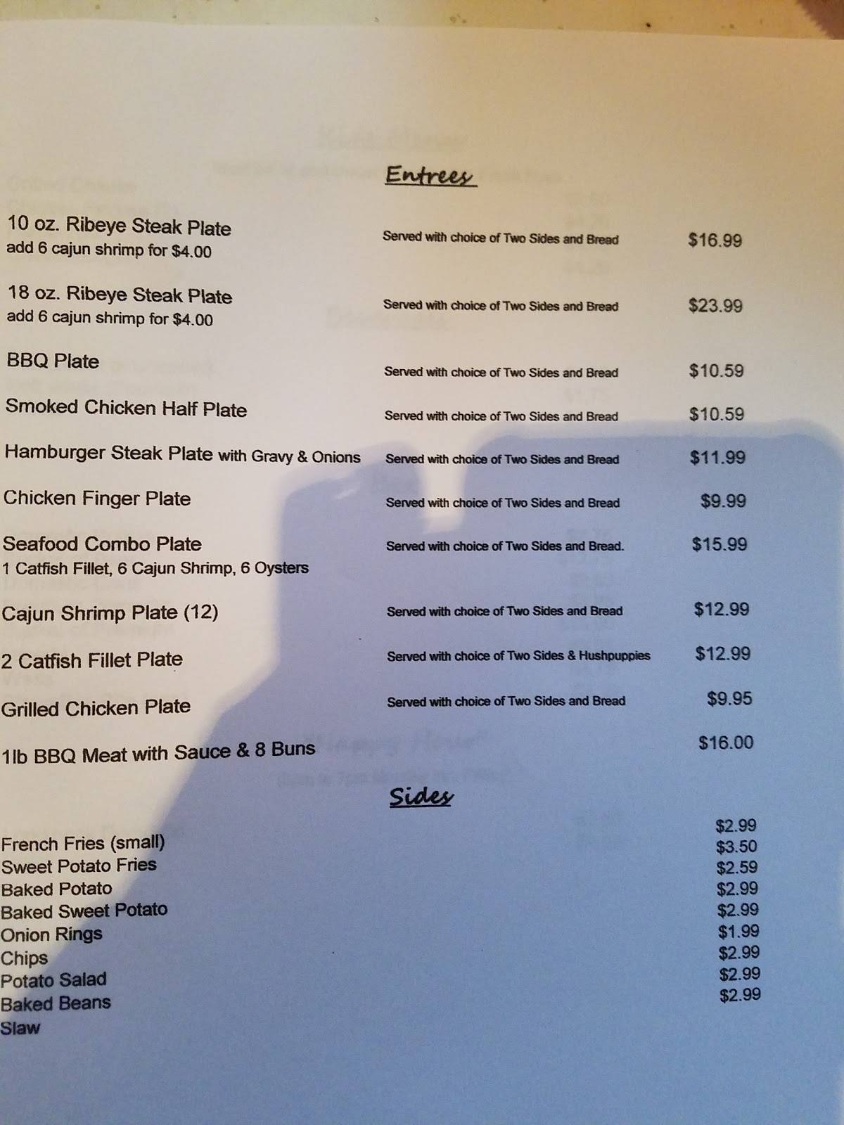 Menu at The Barn, Jasper, Hwy 78 W
