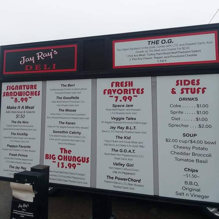 Menu at Jay Ray's restaurant, Eau Claire