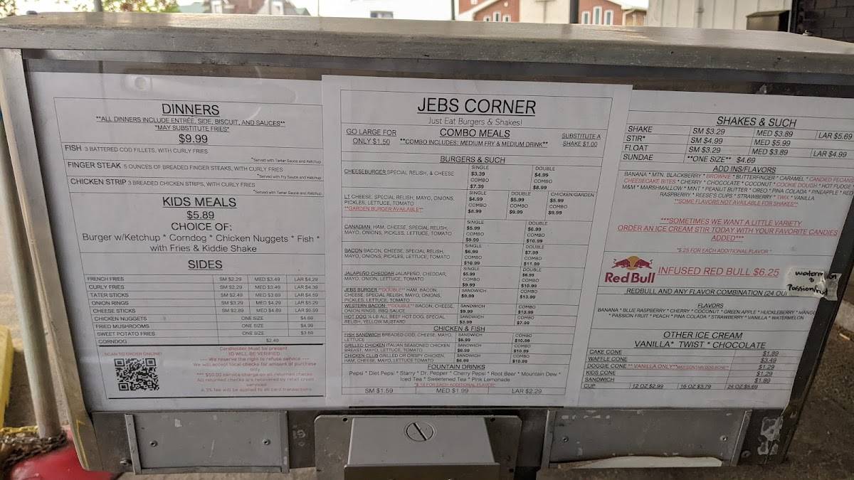 Menu at Jeb's Corner restaurant, Weiser