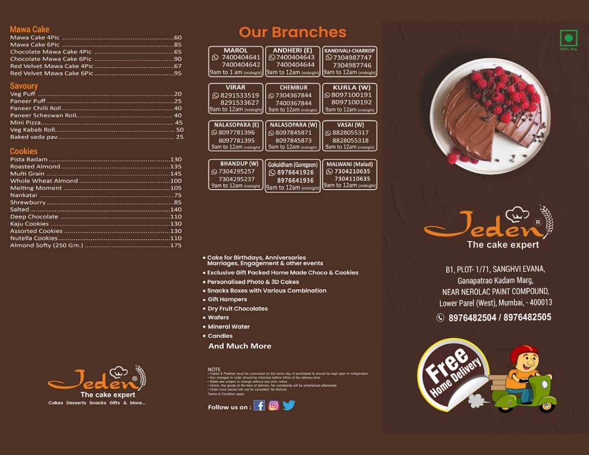 Menu at Jeden - The Cake Expert Lower Parel, Mumbai