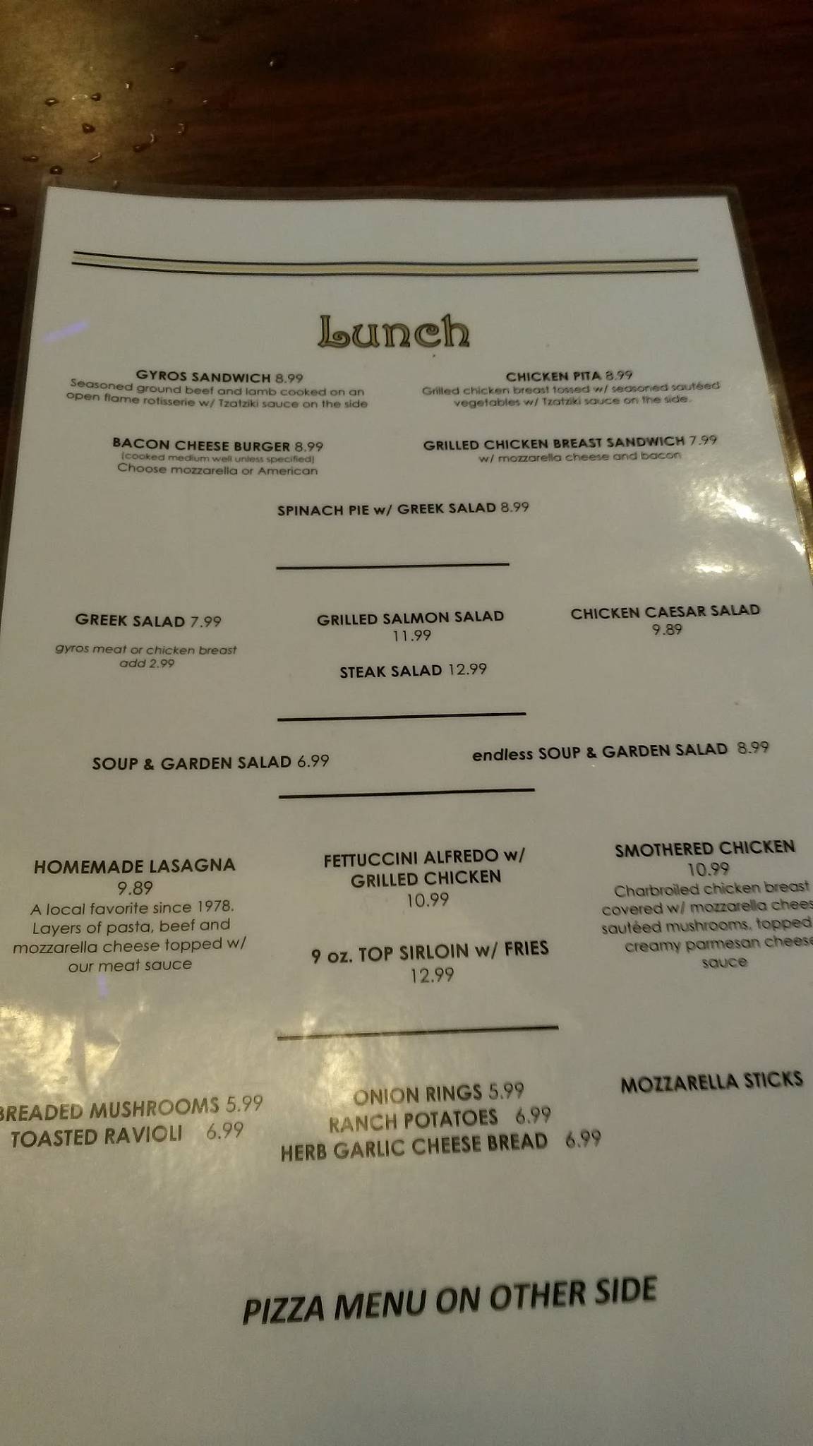 Menu at Ria's Restaurant & Lounge, Jefferson City