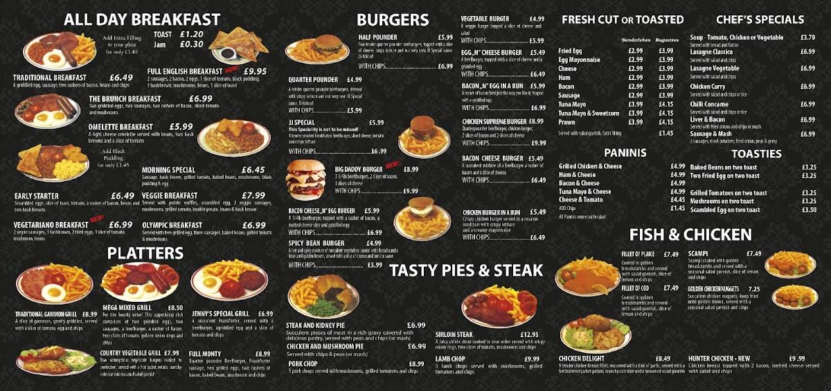 Menu at Jenny’s Restaurant, Minehead