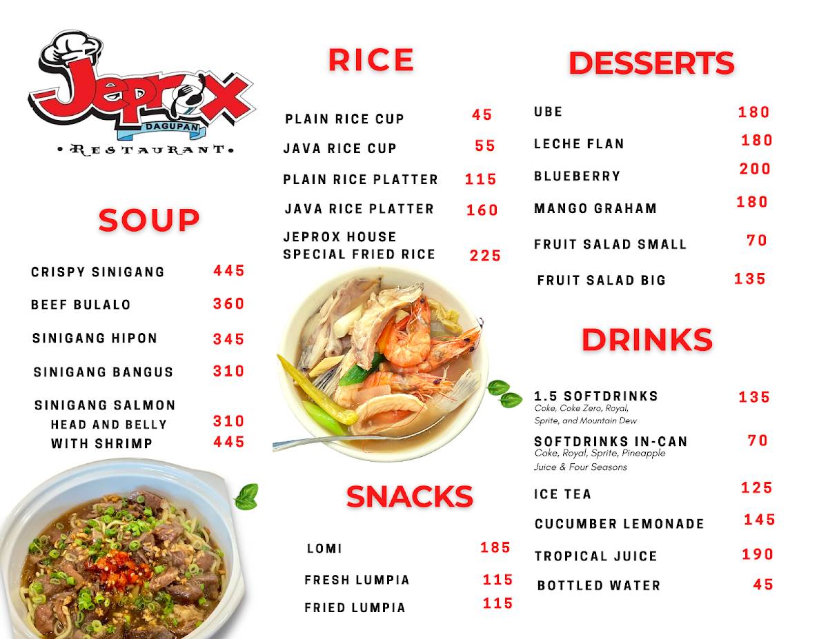 Menu at Jeprox Dagupan Restaurant, Dagupan